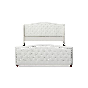 Jennifer Taylor Home Marcella Upholstered Shelter Headboard Bed Set, King, Antique White Polyester