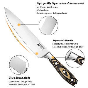 Dfito Kitchen Knife Set,High Carbon Stainless Steel Knife Set with Case for Kitchen,3 PCS Professional Ultra Sharp Knife Set includes 8'' Chef Knife, 7'' Santoku Knife and 5'' Utility Knife, Gift Box