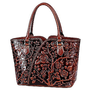 PIJUSHI Designer Handbags For Women Floral Purses Top Handle Handbags Satchel Bags Genuine Leather Wallets for Women Floral Wallet Wristlet Ladies Clutch Purses with Tassel