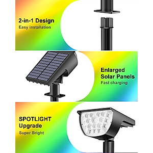 Solar Landscape Spotlights Outdoor, [7 Multicolor] Solar Spotlights Halloween, IP67 Waterproof 2-in-1 Solar Wall Lights for Yard Garden Patio Driveway Pool (4 Pack)