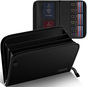 ENGPOW Expanding File Folder with Multi-Function Pockets,Fireproof File Organizer Accordion Document Organizer with Letter A4 Size Storage For Important Document,Money,Card,USB,Passport,3-Pocket,Black