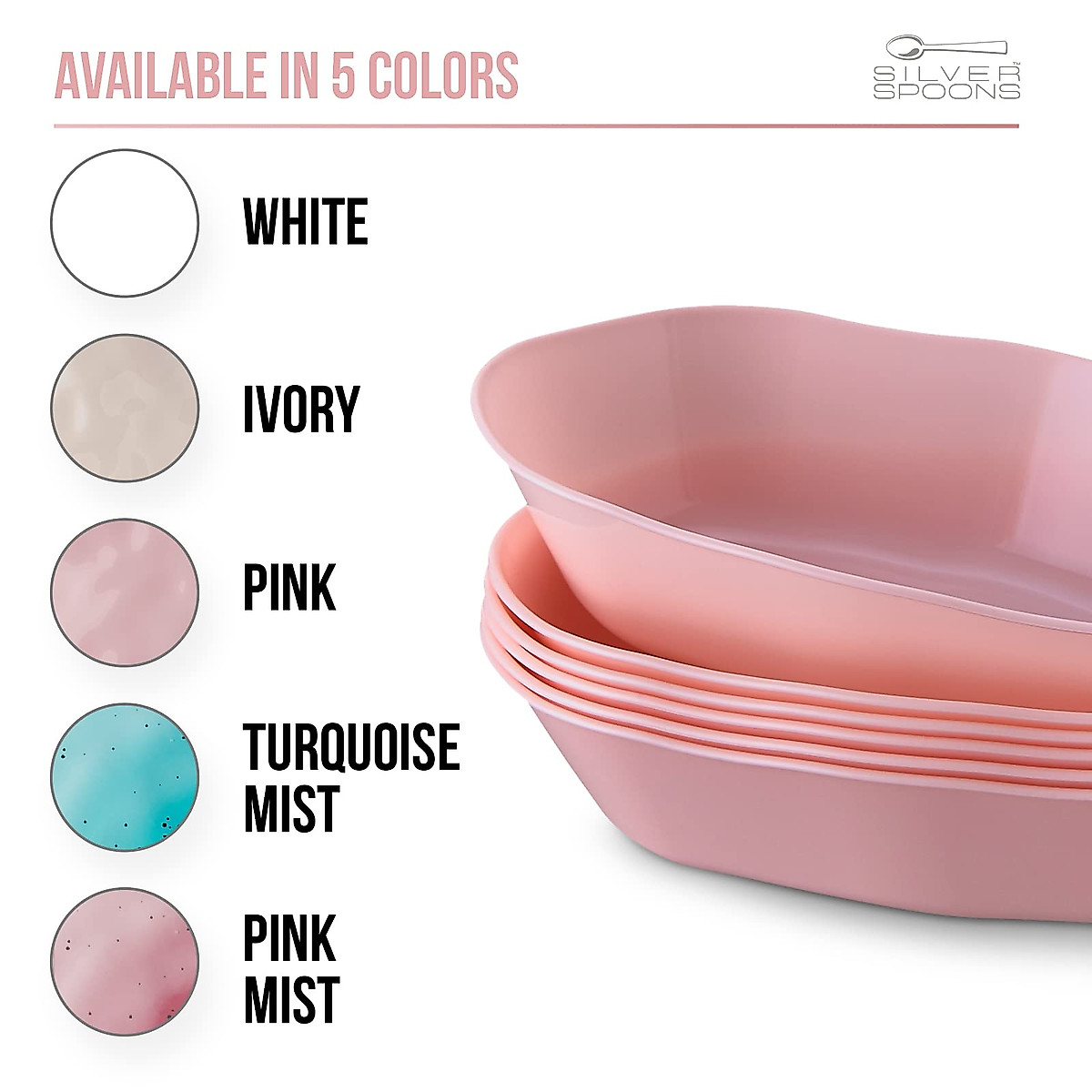 Silver Spoons MINI DESSERT BOWLS | Oval Dessert Plates | Lava Collection | Blush | 6 PC