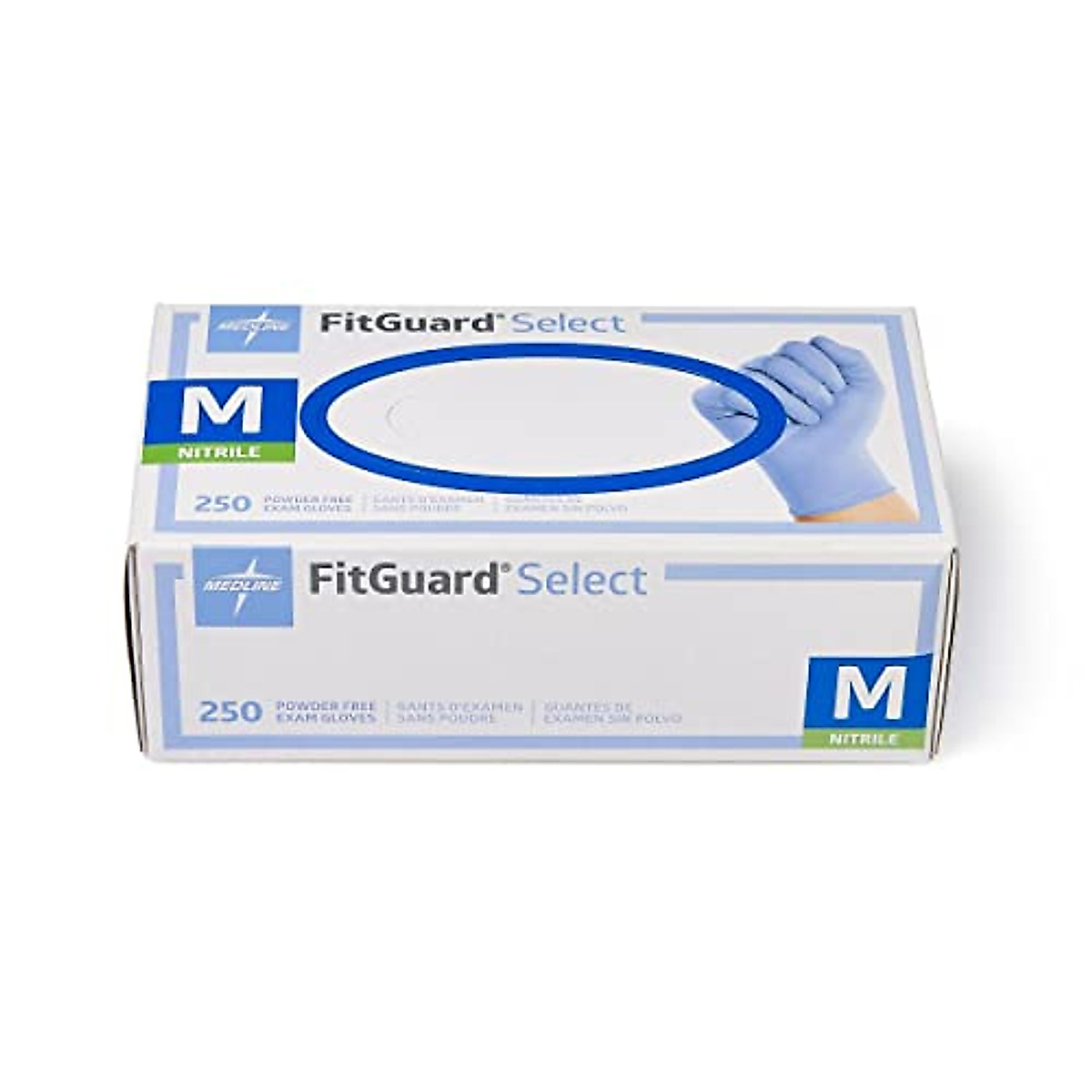 Medline FitGuard Select Powder-Free Nitrile Violet Blue Exam Gloves with Textured Fingertips, Size Medium, Box of 250
