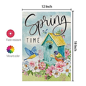 CROWNED BEAUTY Spring Time Garden Flag Floral 12x18 Inch Double Sided for Outside Birds Burlap Small Yard Holiday Decoration CF751-12