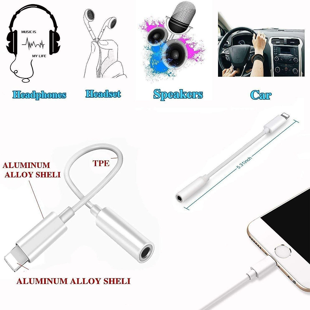 (Apple MFi Certified) Lightning to 3.5mm Headphone Jack Adapter,3 Pack iPhone to 3.5mm Audio Aux Jack Adapter Dongle Cable Converter Compatible with iPhone 14 13 12 11 XS XR X 8 7, Support All iOS