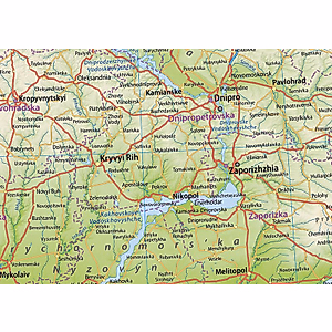 Detailed Ukraine Physical Map - 23.3 x 33.1 Inches - Paper Laminated