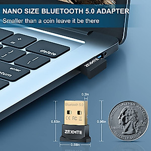 ZEXMTE USB Bluetooth Adapter for PC, 5.0 Bluetooth Dongle Receiver,Bluetooth Adapter for PC Windows 11/10/8/7 for Desktop, Laptop, Mouse, Keyboard, Printers, Headsets, Speakers