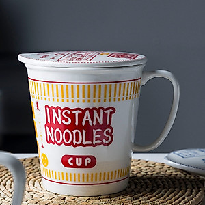 FYUEROPA Ceramic Large Noodle Bowl 20 Oz Soup bowl with Lid (Red)