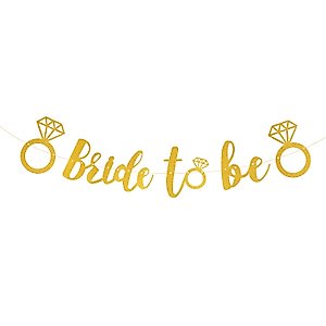 Bride to Be Banner, Glitter Gold Bridal Shower Banner Bride to be Decorations Bachelor Party Banner for Wedding Engagement Party Sign Decoration