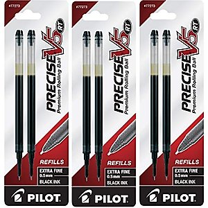 PILOT Precise V5 RT Liquid Ink Refill For Retractable Pens, Extra Fine Point (0.5mm) Black Ink, 6-Pack (14724)