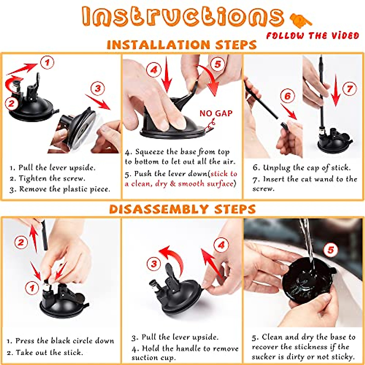 JXFUKAL Cat Feather Toys, Interactive Cat Toy with Super Suction Cup, 2PCS Springy Cat Wand & 5PCS Teaser Refills Replacement with Bells, Kitty Kitten Toys Cat Spring String Toy Cat Accessories