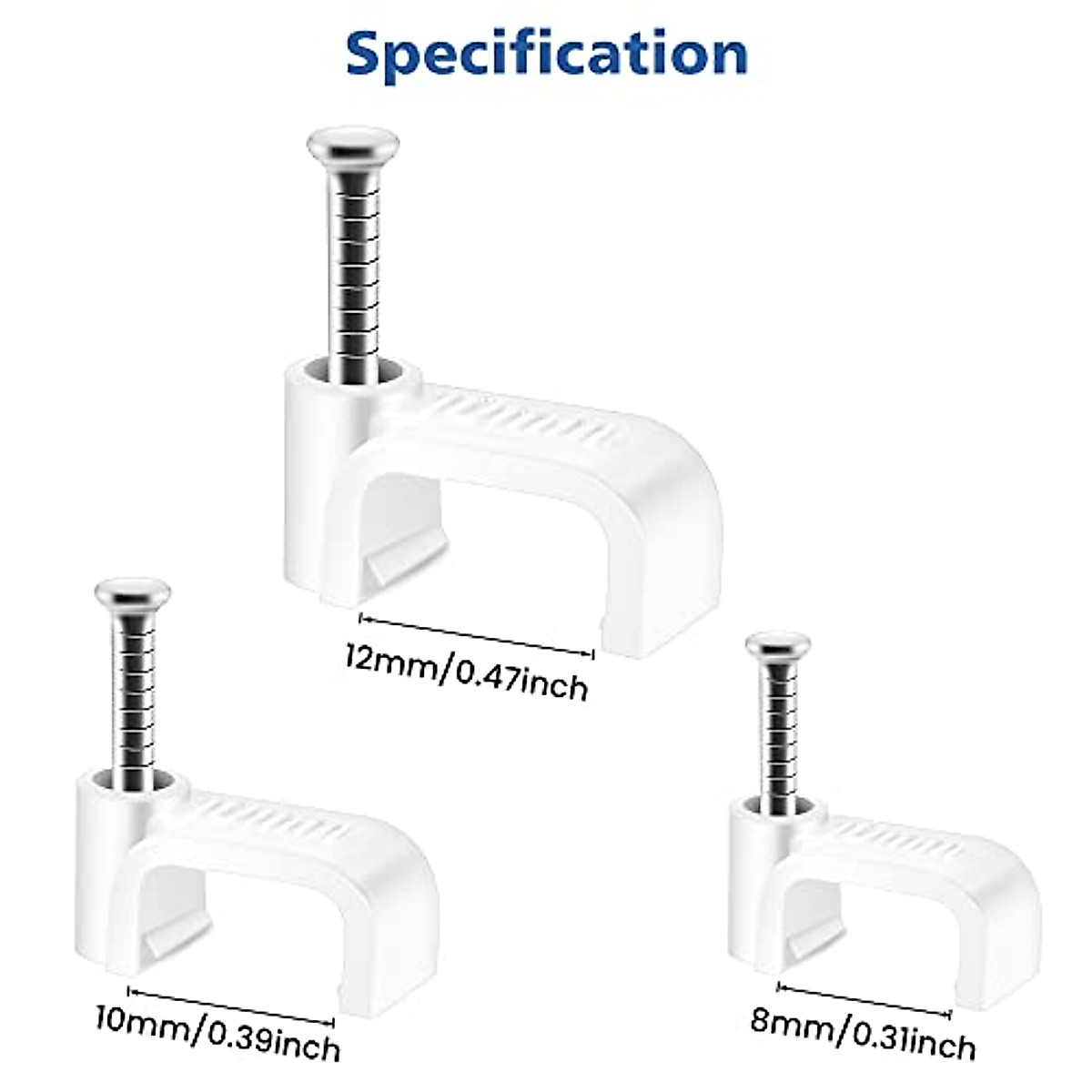 E&EY Flat Cable Clips White 100 Pcs for Cat6 Cat7 Ethernet Cable Clips to Wall with Steel Nail 12mm 0.47 inch Cord Holder
