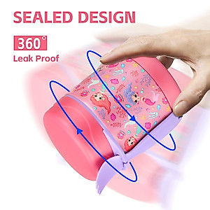 Pawtong 10oz Soup Thermo for Hot Food Kids Insulated Food Jar,Thermo Hot Food Lunch Container, Width Mouth Stainless Steel Lunch Box for Kids with Spoon (Pink-mermaid)