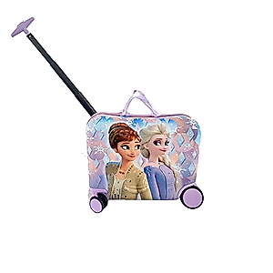 Disney Frozen Ride on Suitcase for Kids, 18'' Suitcase with Seat for Kids, Cute Lightweight Kids Travel Suitcase Trolley