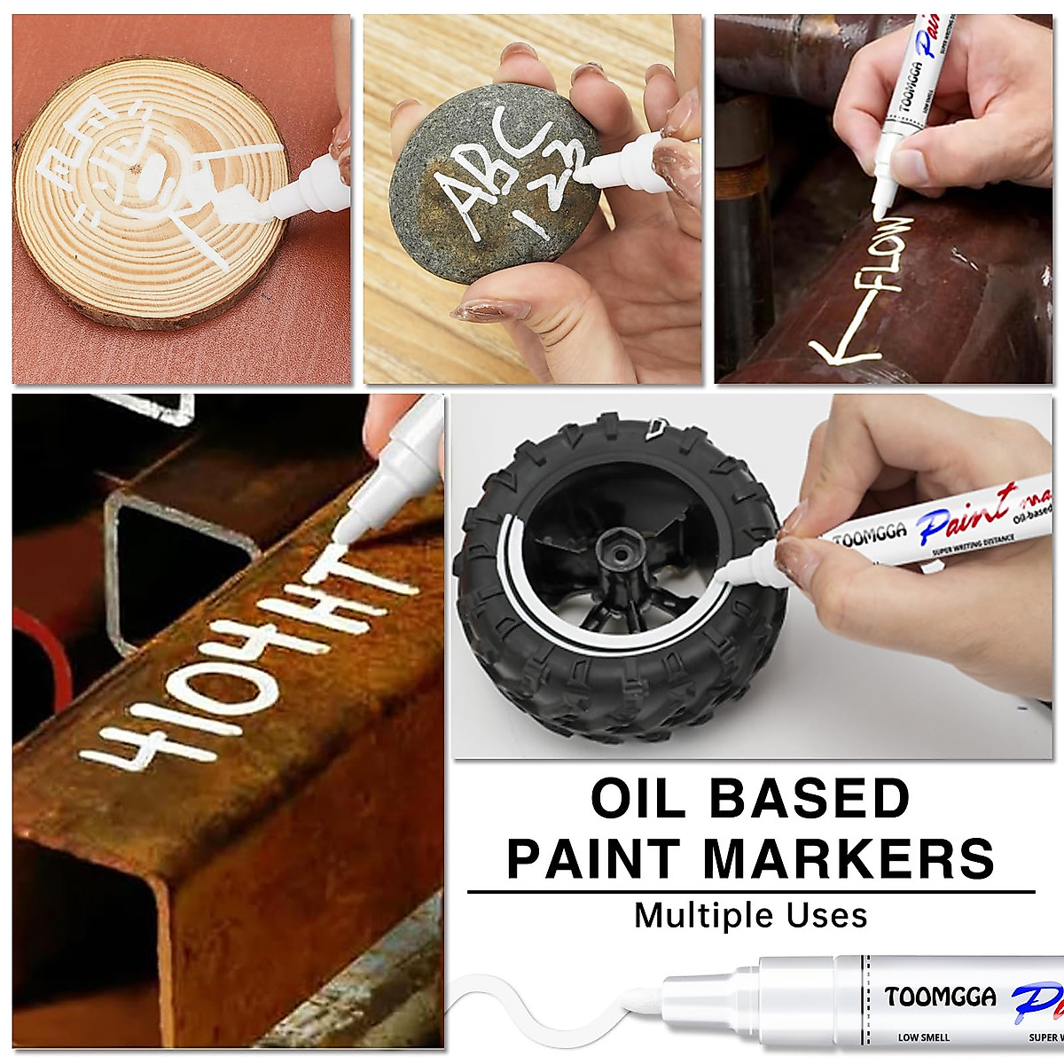 White Paint Pens Permanent Paint Markers - 2 Pack Oil Based Marking Pens, Medium Point, Quick Drying and Waterproof Paint Pens for Rock Painting Car Tyre Metal, Plastic, Canvas, Wood, Glass