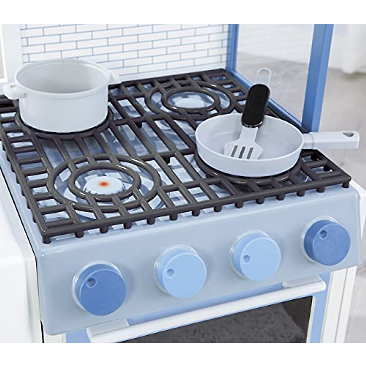 Little Tikes Wood Chef's Play Kitchen with Realistic Lights Sounds, 20+ Interactive Accessories Set, Dual-Sided White & Blue Wooden Play Kitchen- Gift for Kids Girls Boys, Pretend Toy for Ages 3 4 5+