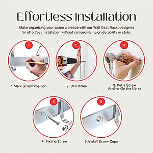 Coat Rack Wall Mount - Stainless Wall Coat Rack with Hooks - Jacket & Coat Hanger Wall Mount - Wall Hangers Wall Rack for Clothes - Wall Mounted Coat Rack Hooks for Closet, Backpack, Clothing & Keys