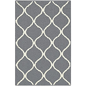Maples Rugs Rebecca Contemporary Runner Rug Non Slip Hallway Entry Carpet, 1'9 x 5', Grey/White & Rebecca Contemporary Kitchen Rugs Non Skid Accent Area Carpet, 2'6 x 3'10, Grey/White