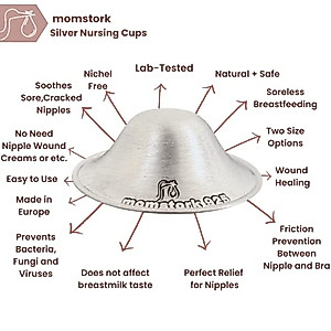 The Original Silver Nursing Cups - Nipple Shields for Nursing Newborn for Sore Cracked Breastfeeding Nipples - 925 Healing Cups Soothe,Relief,Protect and Care with Suede Storage Case (Regular)