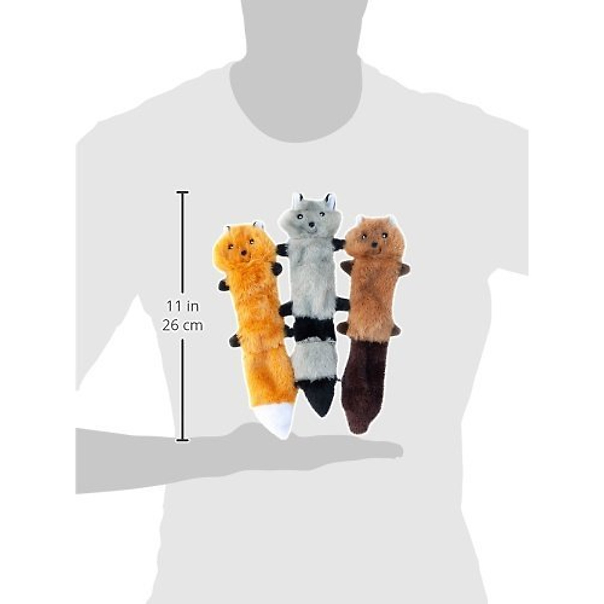 ZippyPaws Skinny Peltz - Fox, Raccoon, & Squirrel - No Stuffing Squeaky Dog Toys, Unstuffed Chew Toy for Small & Medium Breeds, Bulk Multi-Pack of 3 Soft Plush Toys, Flat No Stuffing Puppy Toys - 11"