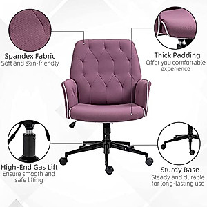 Vinsetto Modern Mid-Back Tufted Spandex Home Office Desk Chair with Adjustable Height, Swivel Adjustable Task Chair with Padded Armrests, Purple