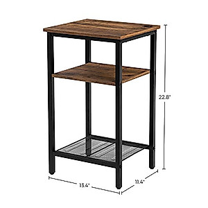 VASAGLE Nightstands Set of 2, 3-Tier End Table, Side Desk for Small Space in Living Room, Bedroom, Steel Frame, Easy Assembly, 2-Pack, Chestnut Brown and Black