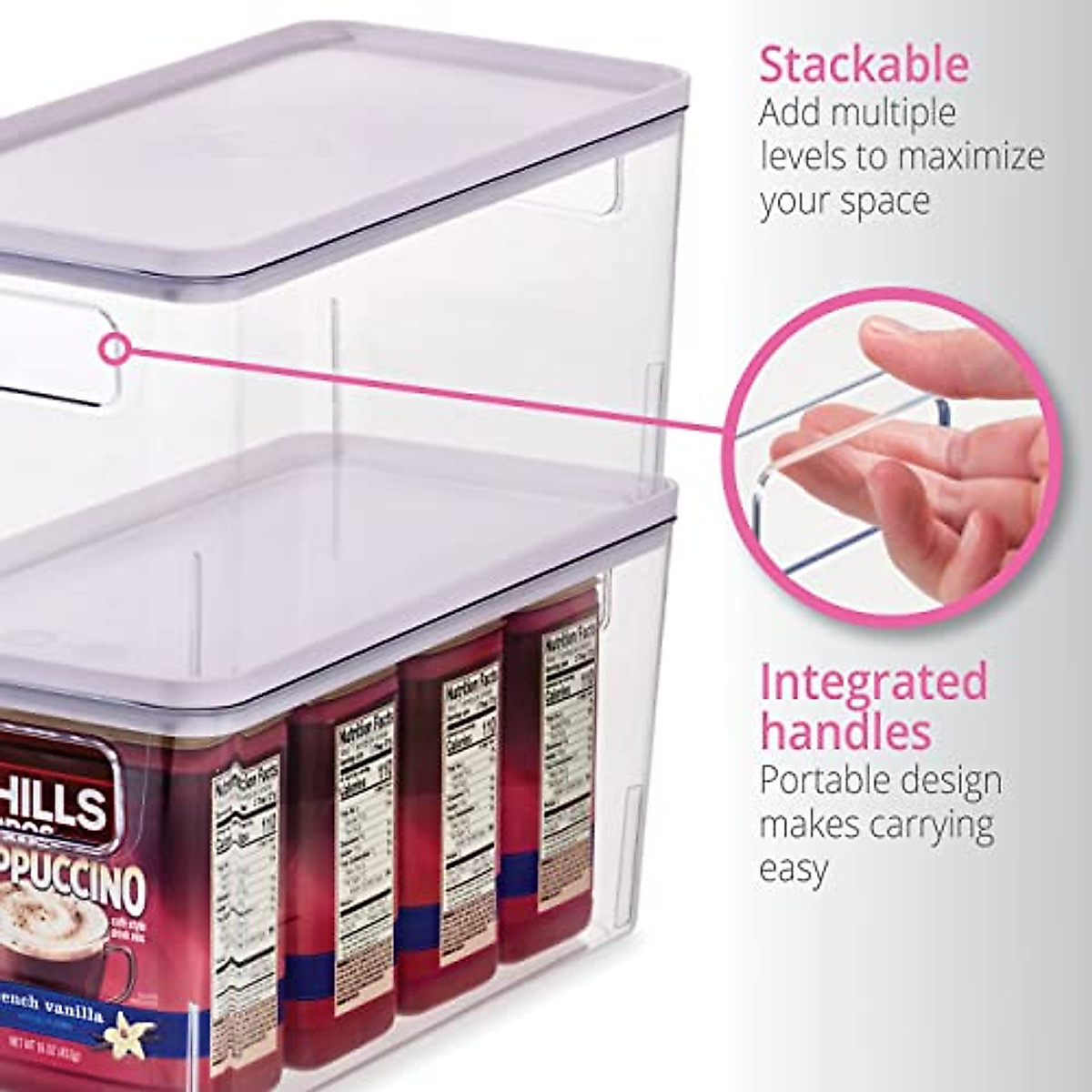 Rosanna Pansino x iDesign Recycled Plastic Kitchen Storage Bins, Includes 1 Large Bin with Lid and 4 Small Bins, Multicolored Bins/Marshmallow Lid, 6” x 12” x 6”