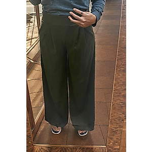 LROSEY Women's Stretchy Solid Color High Waisted Wide Leg Palazzo Pants with Pockets Green