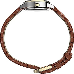 Timex Women's Essex Avenue 25mm Watch – Two-Tone Case White Dial with Brown Leather Strap