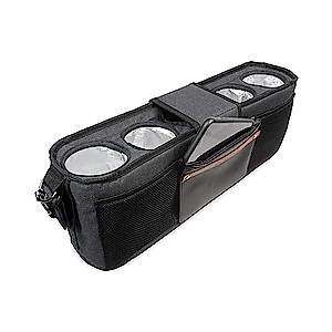 WONDERFOLD Parent Console Stroller Organizer with 4 Insulated Cup Holders,Velcro Handle Attachment, 2 Storage Pockets, and Removable Shoulder Strap for Easy Transportation, Volcanic Black