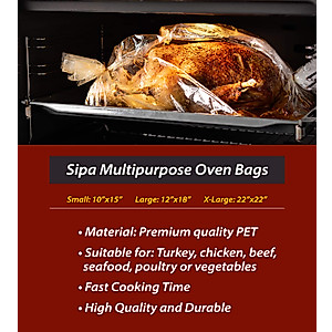Sipa Multipurpose Oven Bags - 22" x 22" Baking Bags No Mess for turkey Chicken Meat Ham Poultry Fish Seafood Vegetable (10)