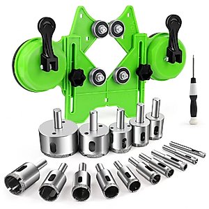 MARSBASE Diamond Hole Saw Kit, 10 PCS Dry/Wet Brazing Tile Core Guide Jig Hollow Drill Bits Sets with Double Suction Cups for Ceramic, Glass, Porcelain, Marble, Granite
