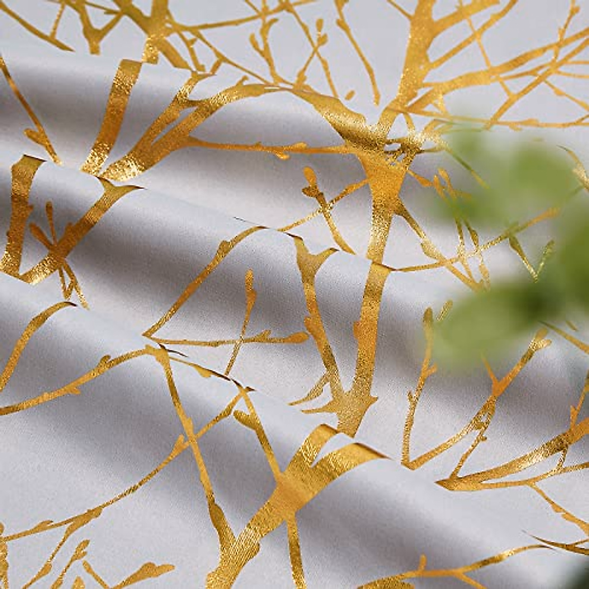 FMFUNCTEX Branch Grey Blackout Curtain Panels for Bedroom 84" Foil Gold Tree Branch Window Curtains Metallic Print Energy Efficient Thermal Curtain Drapes for Guest Living Room Grommet Top 2 Panels