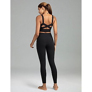 Colorfulkoala Women's High Waisted Tummy Control Workout Leggings 7/8 Length Yoga Pants with Pockets (M, Black)