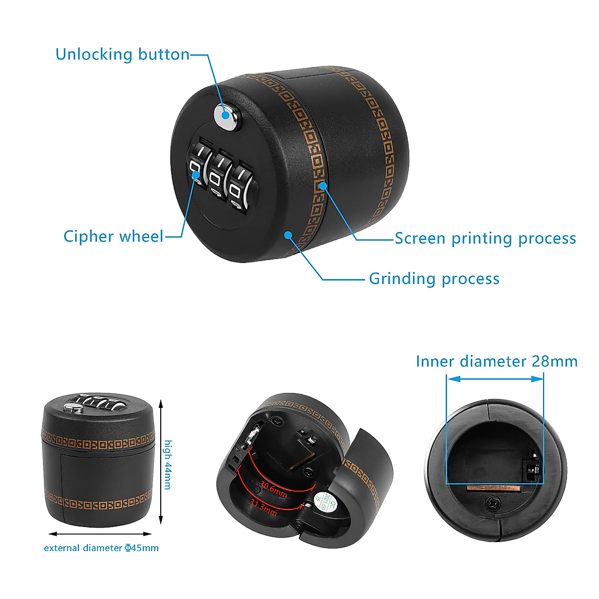 YAODHAOD Combination Lock for Wine, Drink Bottle Lock, Bottle Password Code Digital Lock, Reusable Wine Whiskey Bottle Top Stopper (Diameter of the Bottle Mouth Must Be Between 26mm to 28mm)