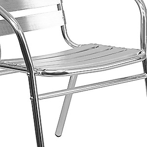 Flash Furniture Lila Commercial Aluminum Indoor-Outdoor Restaurant Stack Chair with Triple Slat Back and Arms