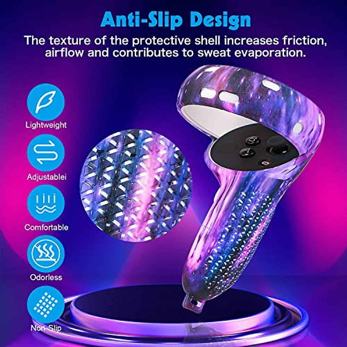 Relohas Accessories for Oculus Quest 2, VR Accessory Set for Meta Quest 2, Include Controller Grip Leather Cover, VR Shell Cover, Face Cover, The Best Gifts for Christmas and Halloween(Galaxy Purple)