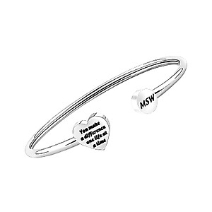 ENSIANTH MSW Gift Social Worker Bracelet You Make A Difference Appreciation Gift for Social Worker, Volunteer (MSW Cuff)