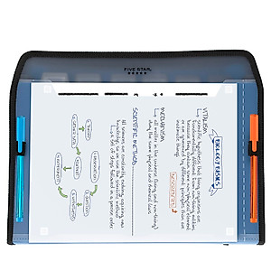 Five Star 7 Pocket Expanding File Organizer + Study App, Plastic Expandable File Folders with Customizable Tabs & Clear Cover, Holds 11" x 8-1/2", Zipper Closure, Pacific Blue (72711)