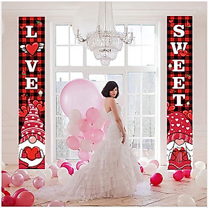 Gnome Valentine's Day Porch Sign Heart Banner Sweet Love XOXO Cutouts Door Sign Porch Sign Outdoor Indoor Be Mine Valentines Day Party Hanging Decor (RED)