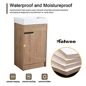 Malwee 18 Inch Freestanding Bathroom Vanity with Sink, 18" Floor Standing Bathroom Vanity, Modern Vanity with 1 Door and White Ceramic Basin Sink Top (016-18)
