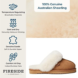 Dearfoams Women's Fireside Sydney Shearling Fur Indoor/Outdoor Scuff Slipper with Wide Widths, Chestnut, 11