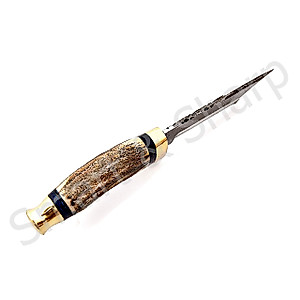 Smart & Sharp Custom Handmade Damascus Steel Hunting Knife/Tanto Knife/Skinning Knife AA-17255, 17256, 17257, 17258 and 17259 (Antique Stag and Blue Wood)