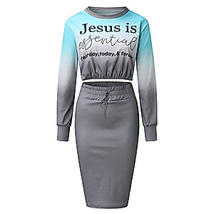 Aniywn Women's 2 Piece Outfits Long Sleeve Crop Tops Shirt And Knee Length Bodycon Skirt Casual Midi Club Dresses