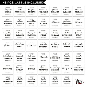 Minimalist Laundry Room Labels Set, v2croft 36 White Matte Stickers on Clear Canisters, Home Organization Stickers for Cabinet & Drawer, Laundry Room, linens & Cleaning Supplies(Water Resistant)