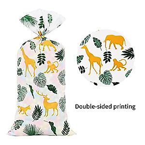 Lecpeting 100 Pcs Jungle Animal Treat Bags Safari Animal Cellophane Candy Bags Jungle Plastic Goodie Storage Bags Safari Party Favor Bags with Twist Ties for Safari Theme Birthday Party Supplies