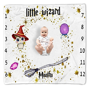 QICAIYUN Little Wizard Baby Milestone Blanket Magic Baby Month Blanket for Baby's First Year Calendar Growth Chart 48''x48'' YUN101