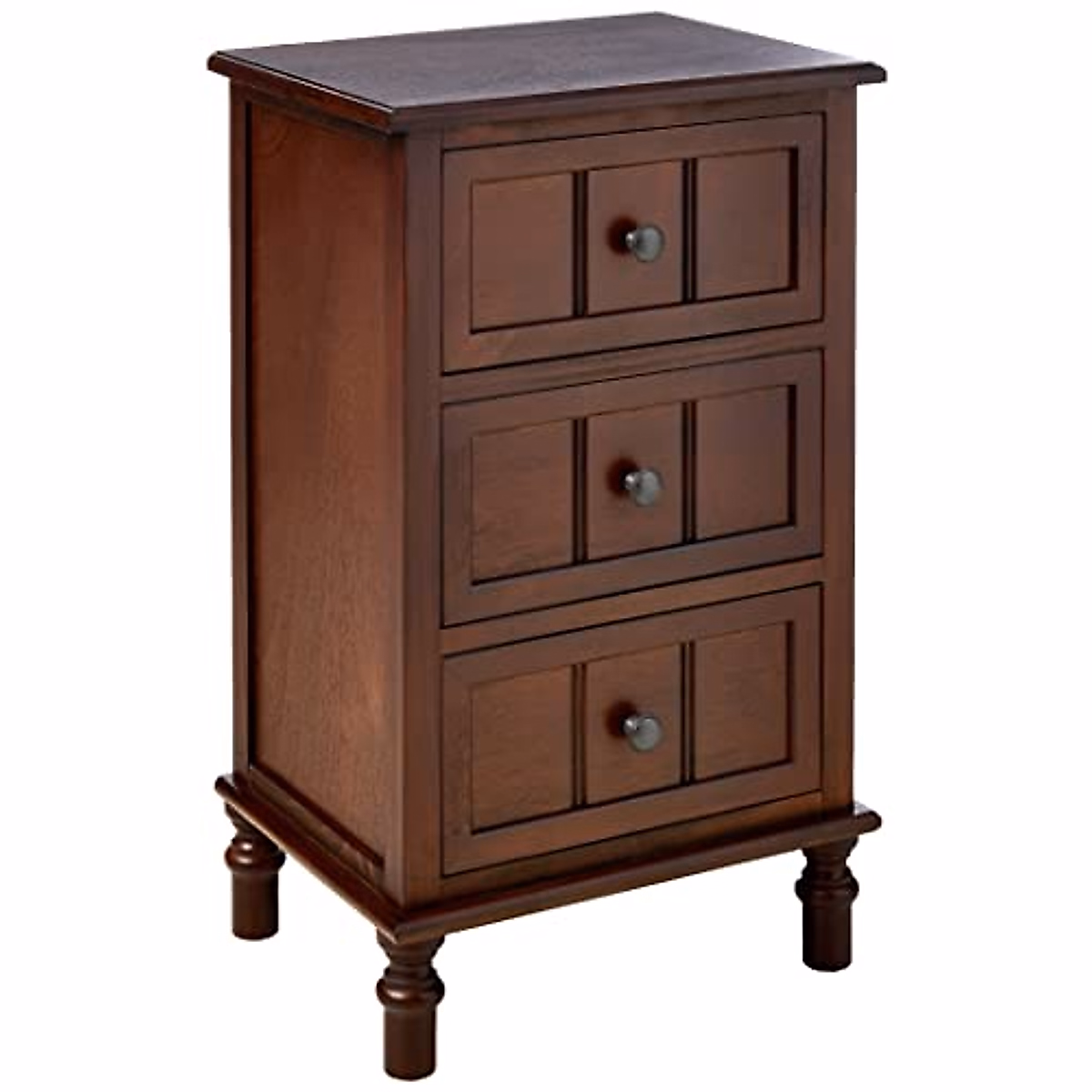 Decor Therapy Simplify Three Drawer Wood Accent Cabinet Side Table, 11.8 in x 15.75 in x 26 in, Walnut