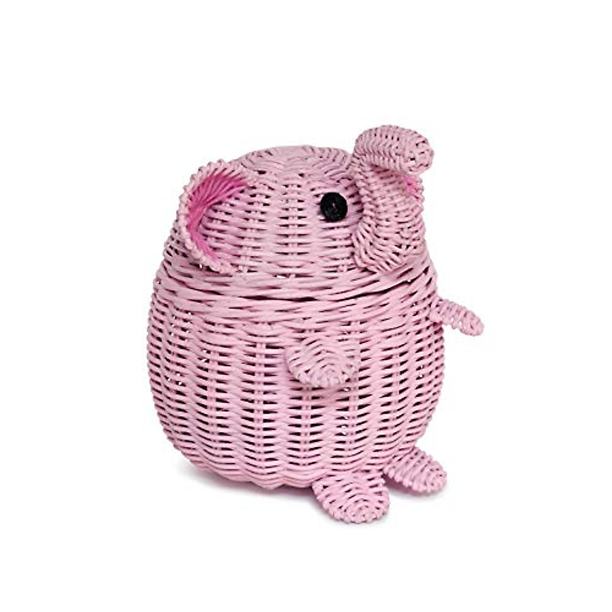 G6 COLLECTION Elephant Rattan Storage Basket With Lid Decorative Bin Home Decor Hand Woven Shelf Organizer Cute Handmade Handcrafted Nursery Gift Animal Decoration Wicker Elephant (Small, Pink)