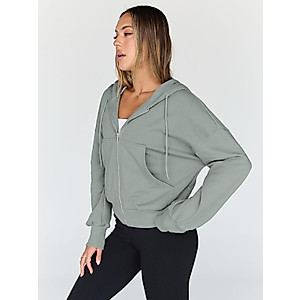 Trendy Queen Hoodies for Women Full Zip Up Cropped Sweatshirts Jackets Casual Comfy Gym Tops Fall Outfits Winter Clothes 2025 LightGreen M